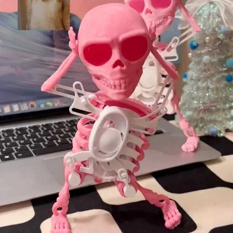 3D Printed Dancing Skeleton Skull Desktop Ornament Stress Reliever Toy ...