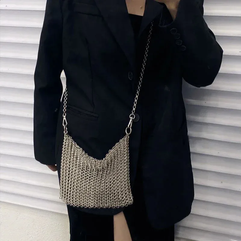 Metallic Ring Shoulder Bag - Woven Chain Mail Tote Handbag - Handmade ...