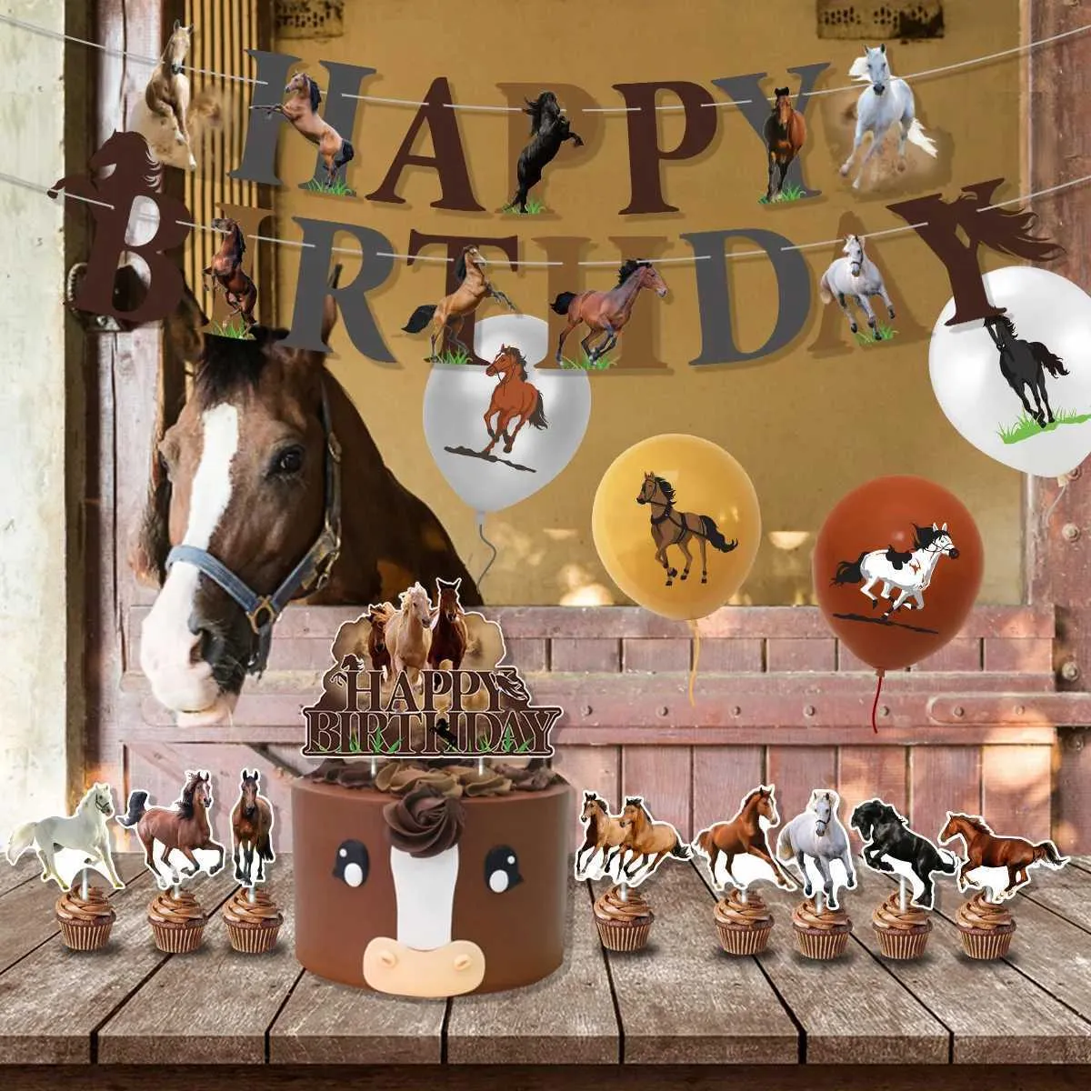 Cowboy Horse Theme Birthday Party Decoration Banner Cake Topper Giant ...