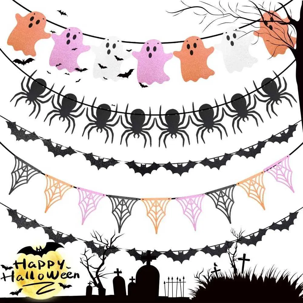 Halloween Party Hanging Banner Garlands Cartoon Ghost Bat Spider ...