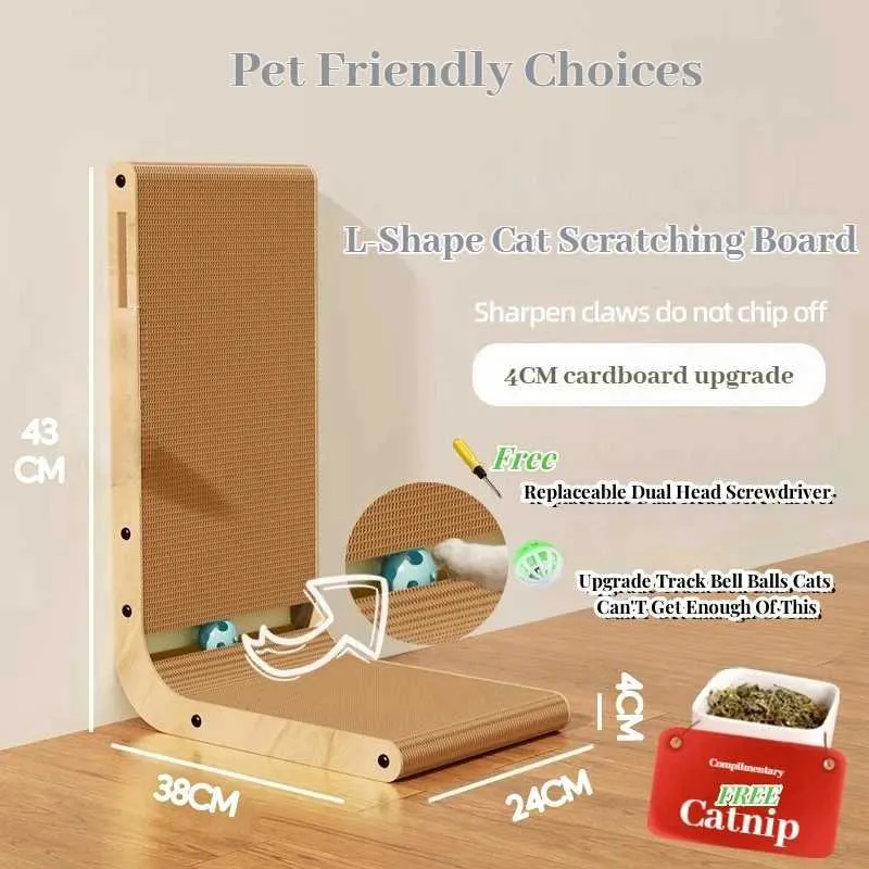 Cat Scratcher Board L Shaped Cat Cardboard Cats Scratching Pads 3 In 1 Scratching Bed Anti ...