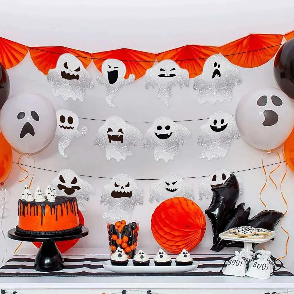Ghost Garland Glitter Pink Halloween Banner Pink Halloween Decorations ...