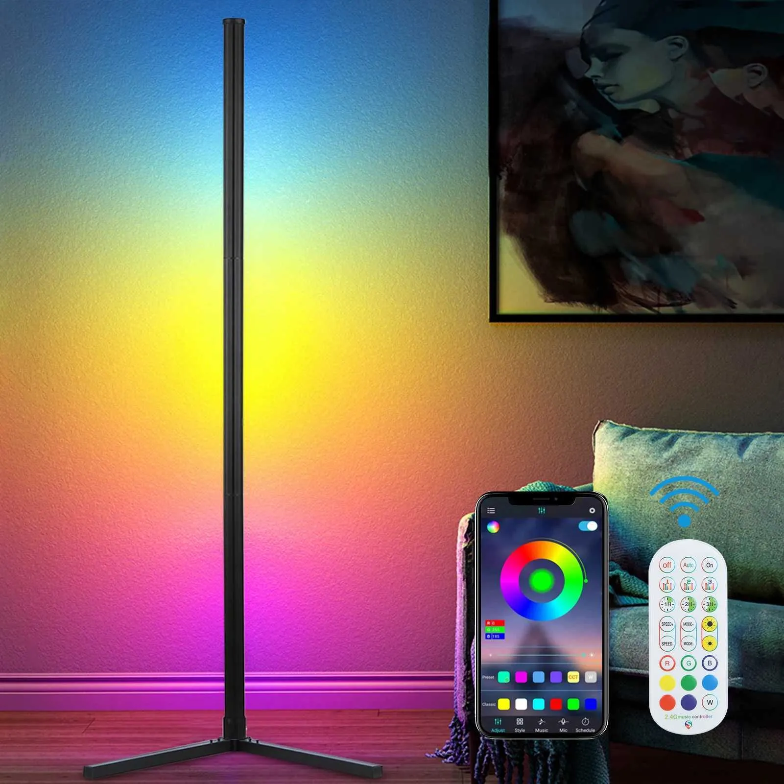 Smart RGB Corner Floor Lamp with Bluetooth & App Control - 72 LEDs ...