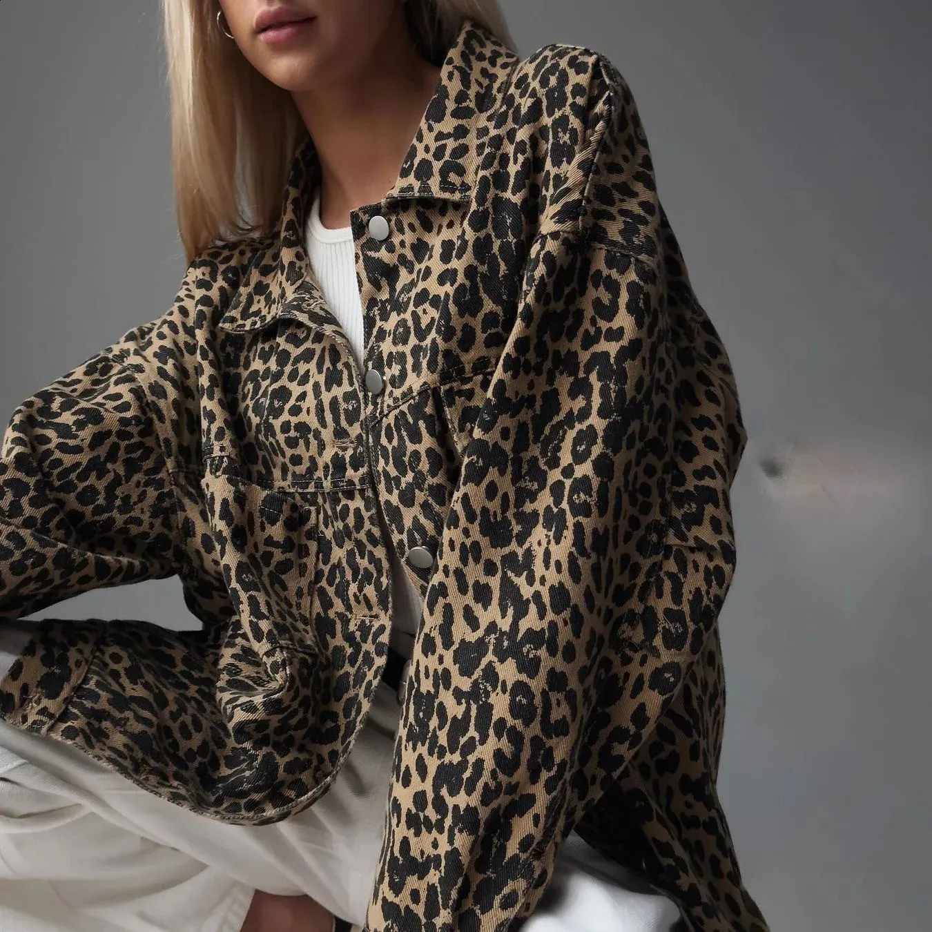 Leopard Denim Jacket: Street Casual, Long Sleeved, Pocketed - Shop Now ...