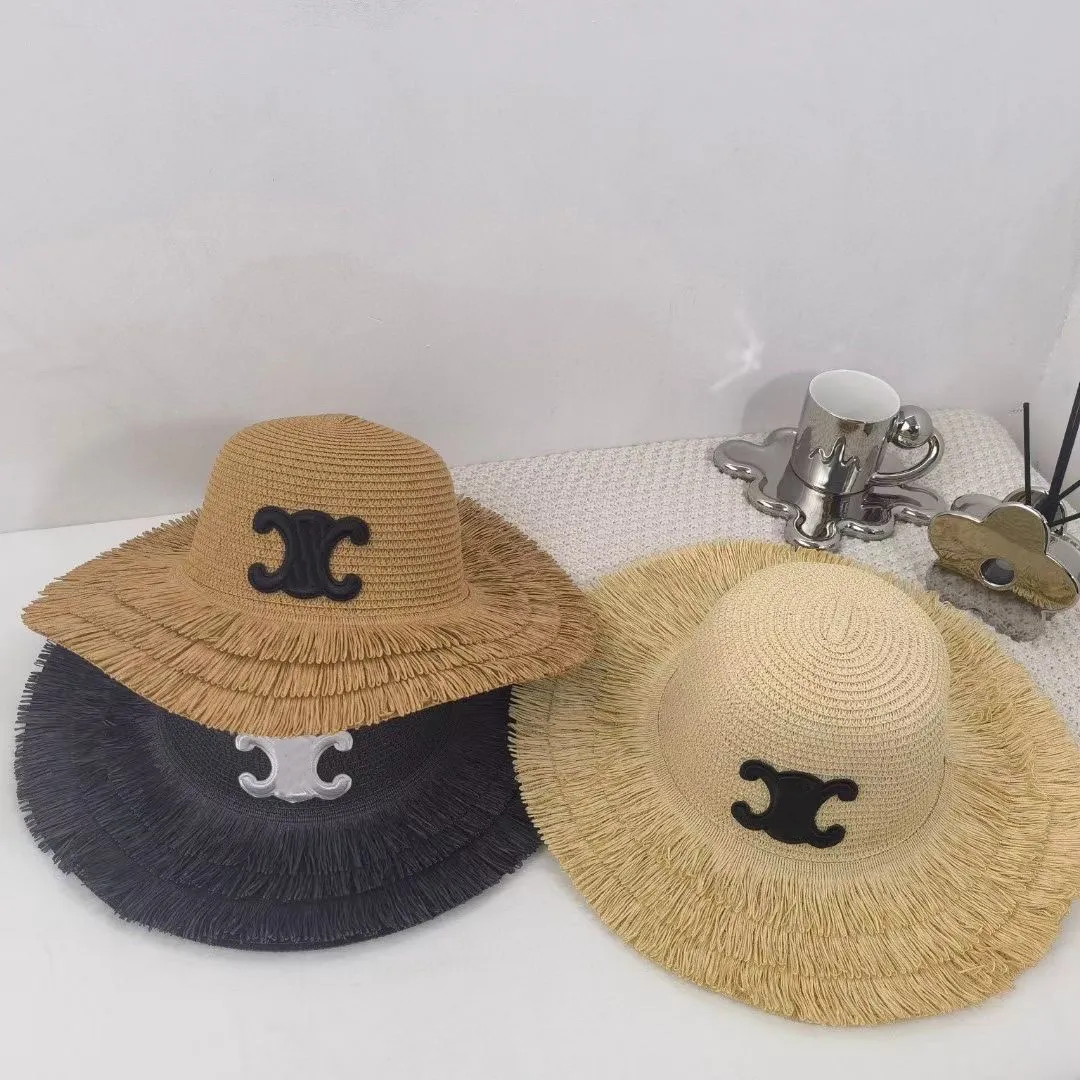 Ice Blue Dress Wedding Guest Straw Bucket Hat: Fringed Summer Beach ...