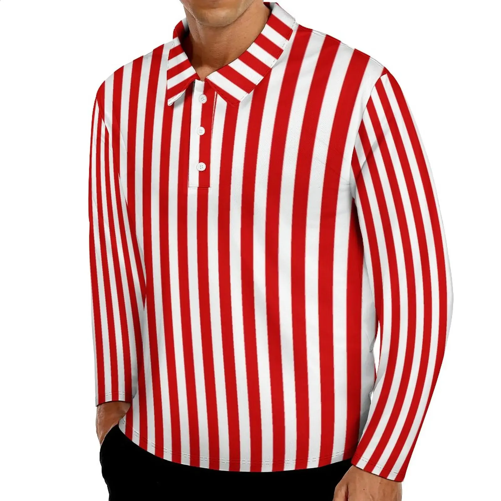 Candy Stripe Long Sleeve Polo Shirt - Casual Autumn Vintage Oversized ...