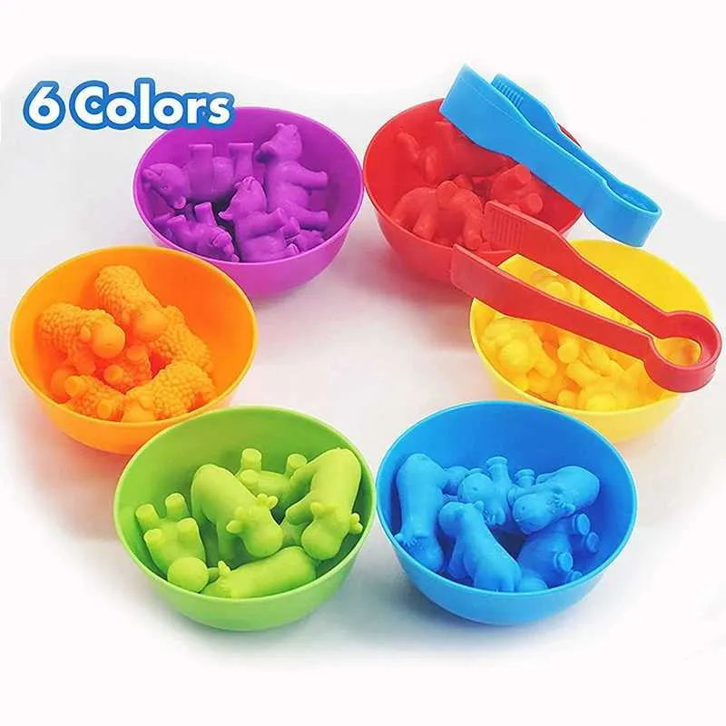 Rainbow Sorting Bowls & Tweezers Set - Montessori Learning Toy for Fine ...