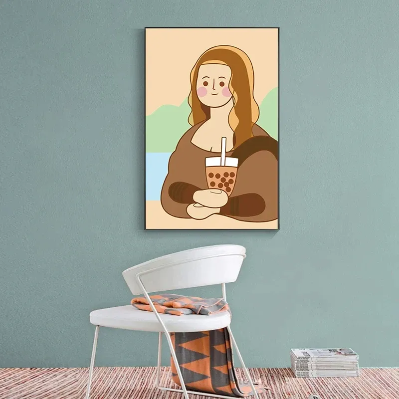 Funny Mona Lisa Bubble Tea Famous Portrait Cartoon... From Yiwumeixiang ...