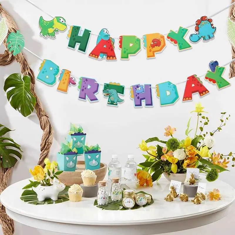 Happy Birthday Dinosaur Garland Banner Roar Dino Party Decorations For ...