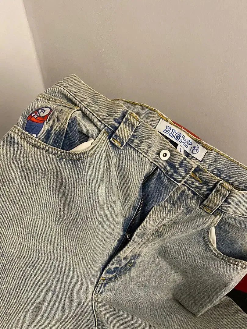 Harajuku Hip Hop Cartoon Embroidered Big Boy jeans baggy jeans - Retro ...