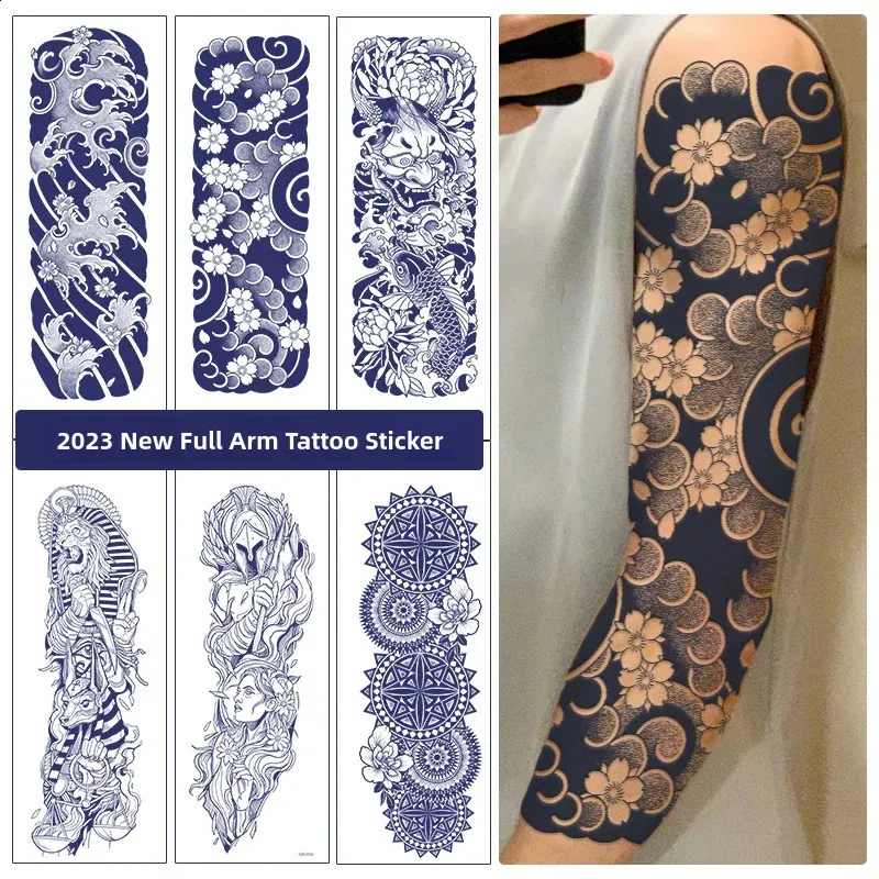 Large Arm Sleeve Temporary Tattoos Dragon, Tiger, Fish, Skull, Totem ...