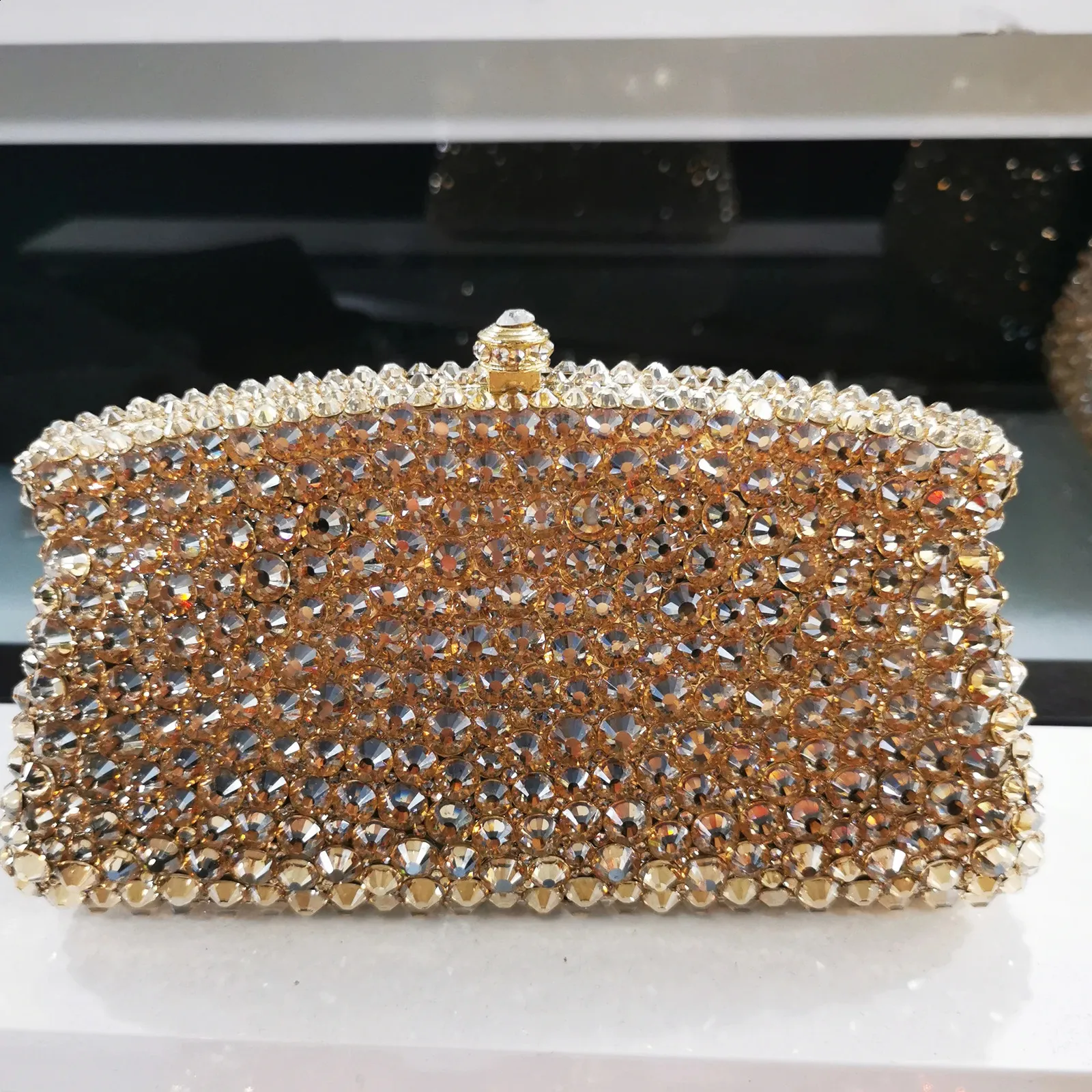 Champagne Peach Clutch Bag: Crystal Evening Bag For Women Wedding ...