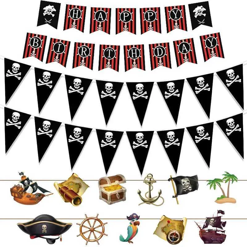 Pirate Party Banner Pirate Ship Skull Pattern Bunting Garland Kids ...