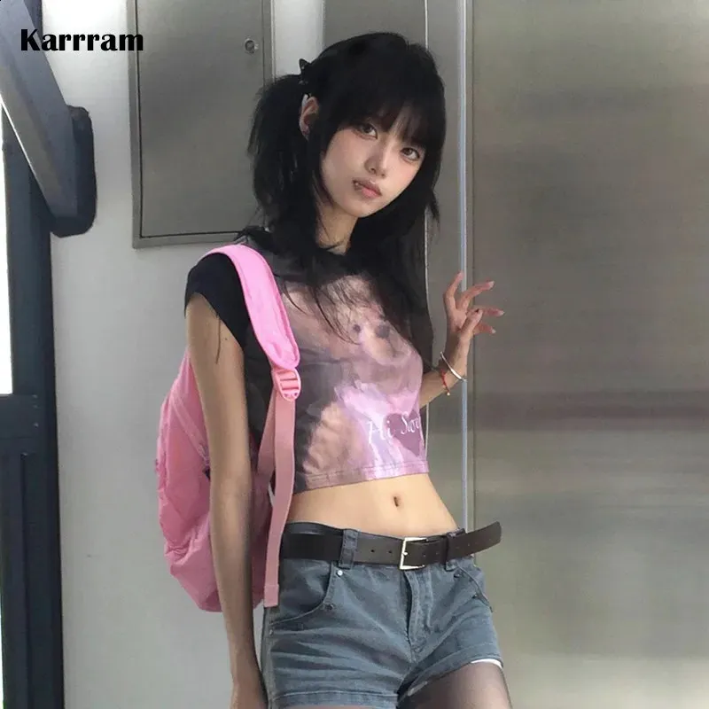 Karrram Japanese Y2k Crop Top With Bear Print And Vintage Harajuku Lace