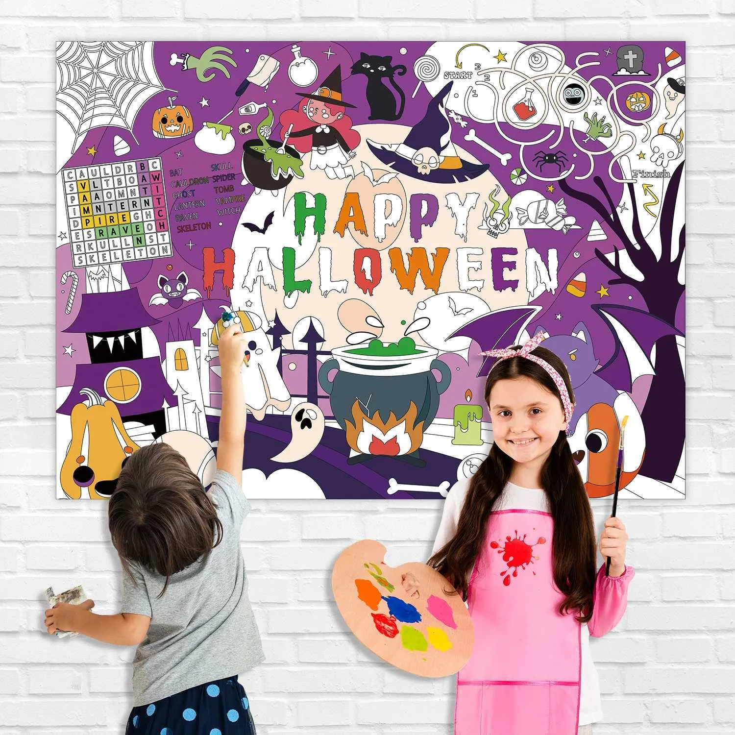 Giant Halloween Coloring Poster Tablecloth - Fun Kids' Activity ...