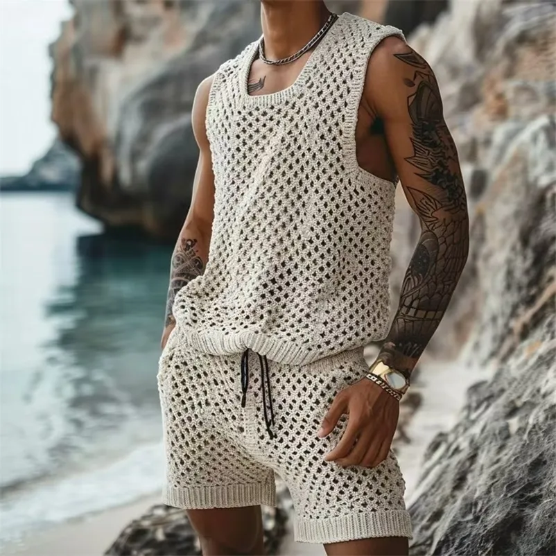 Mens Suits Summer Two Piece Set Knit Sleeveless... From Ideamen, $40.42 ...