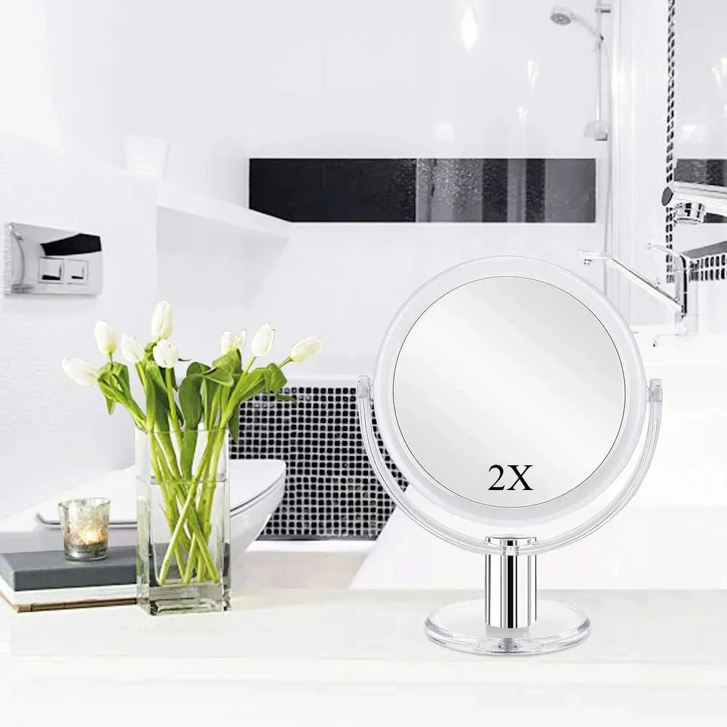 Double Sided Magnifying Makeup Mirror with Stand - 1X/2X Magnification ...