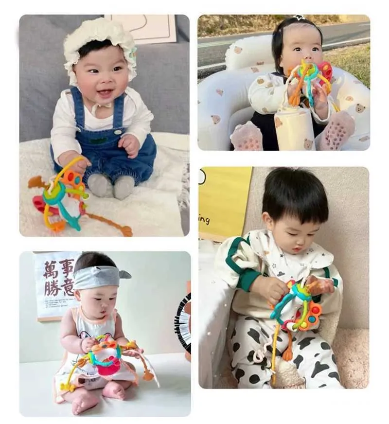 Sensory Pull String Toy for Baby 6-18 Months - Silicone Activity ...