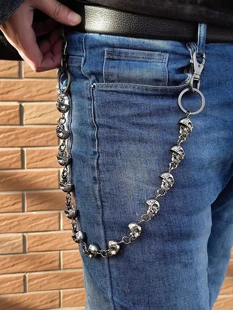 Skull Wallet Chain for Men - Premium Leather Biker Wallet with Keychain ...