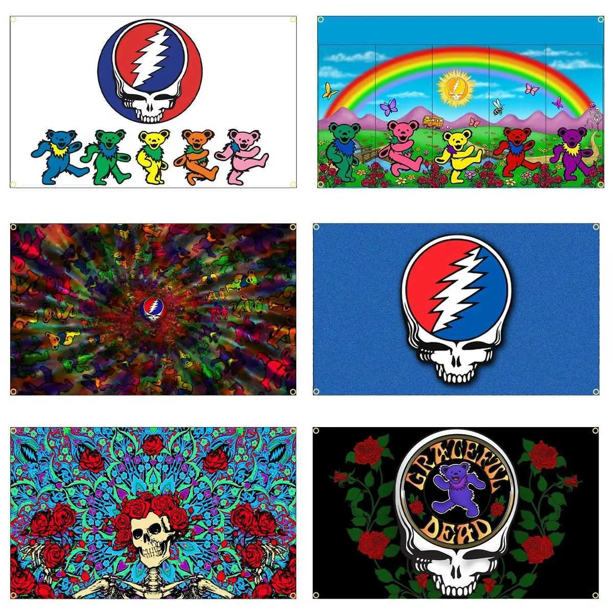 FLAGDOM Grateful Dead Flag 3x5 Ft Psychedelic Rock Skull Banner For ...