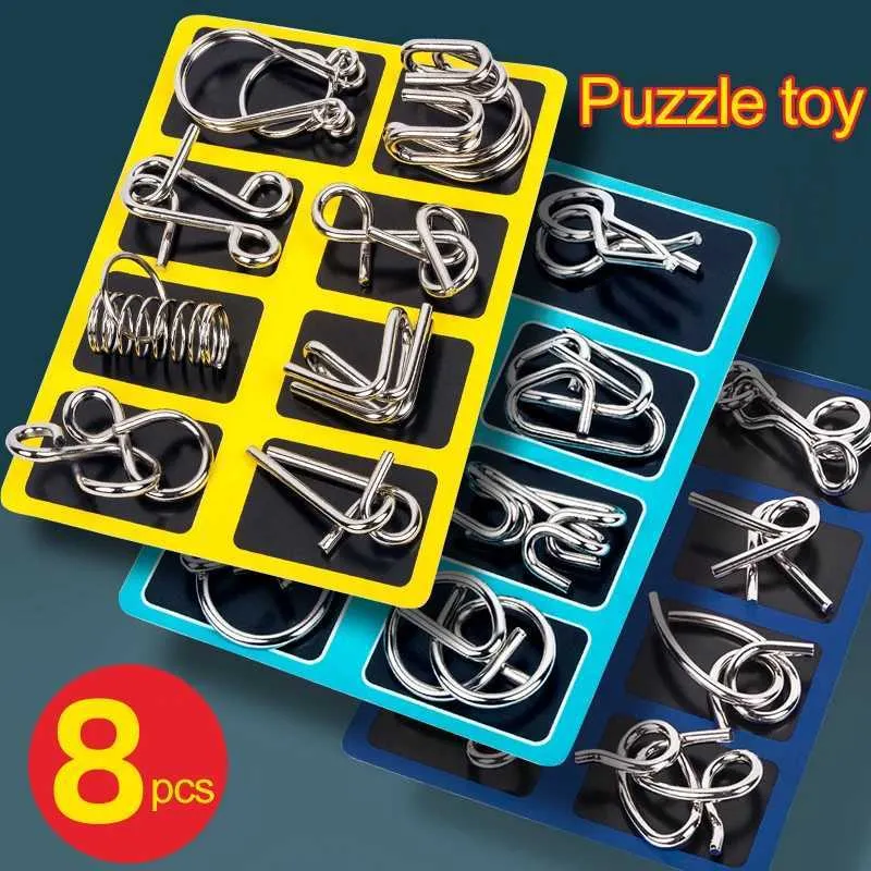 Metal Wire Puzzle Set - 8 Brain Teaser Games for Kids & Adults! IQ Test ...