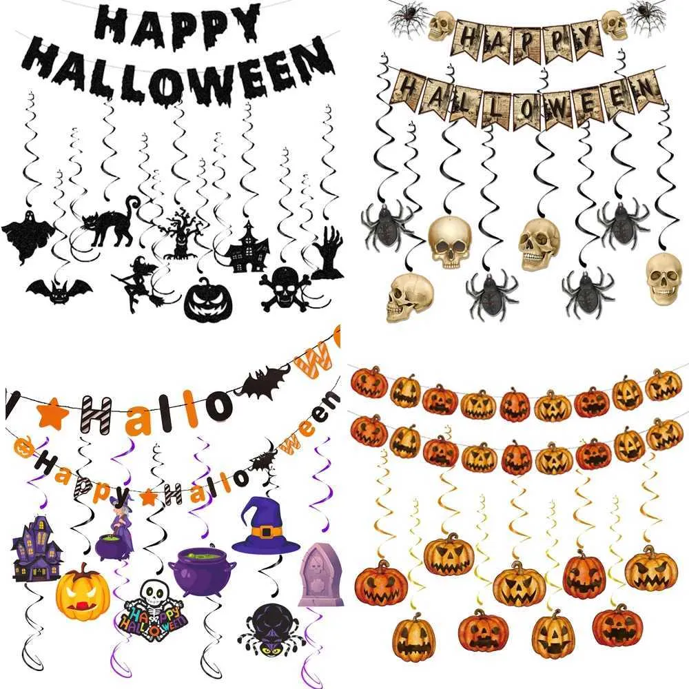 Halloween Hanging Swirl Decorations: Spooky Pumpkin, Ghost & Bat ...