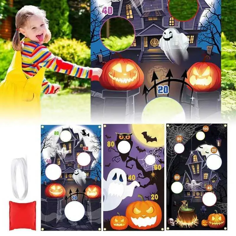 Halloween Bean Bag Toss Game Banner: Fun Pumpkin & Ghost Throwing Game ...