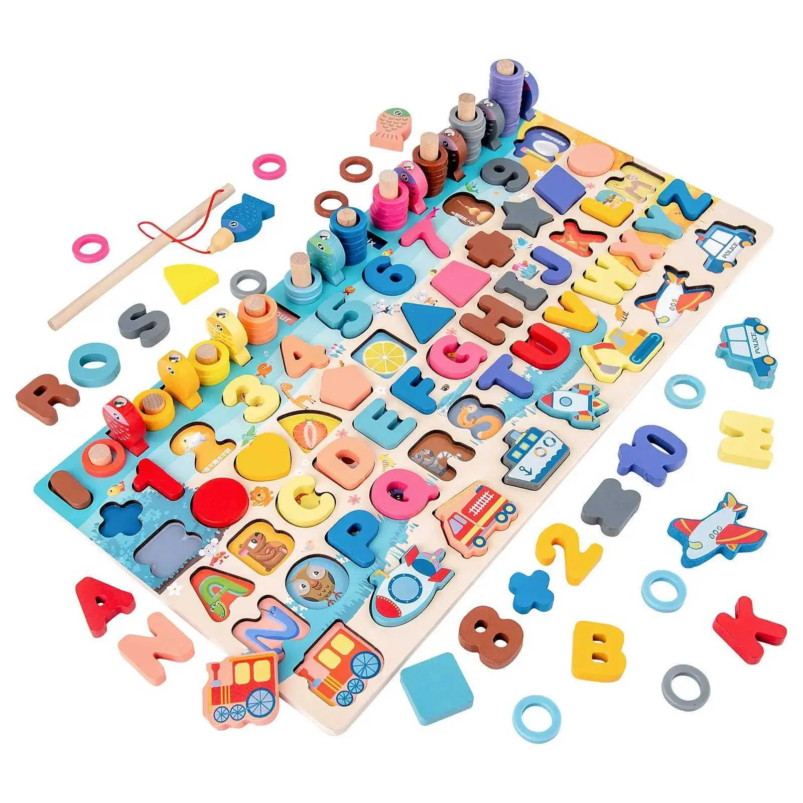 Montessori Wooden Toys Kids Busy Board Animal Math Fishing Numbers ...