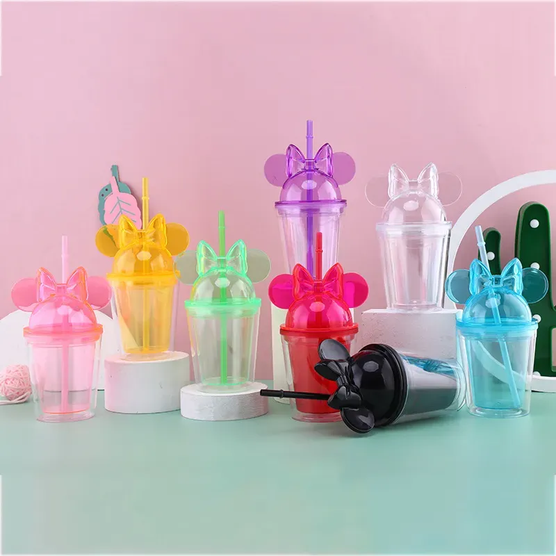 Cute Mouse Ear Tumbler with Bow, 15oz Acrylic Cup for Kids, Reusable ...