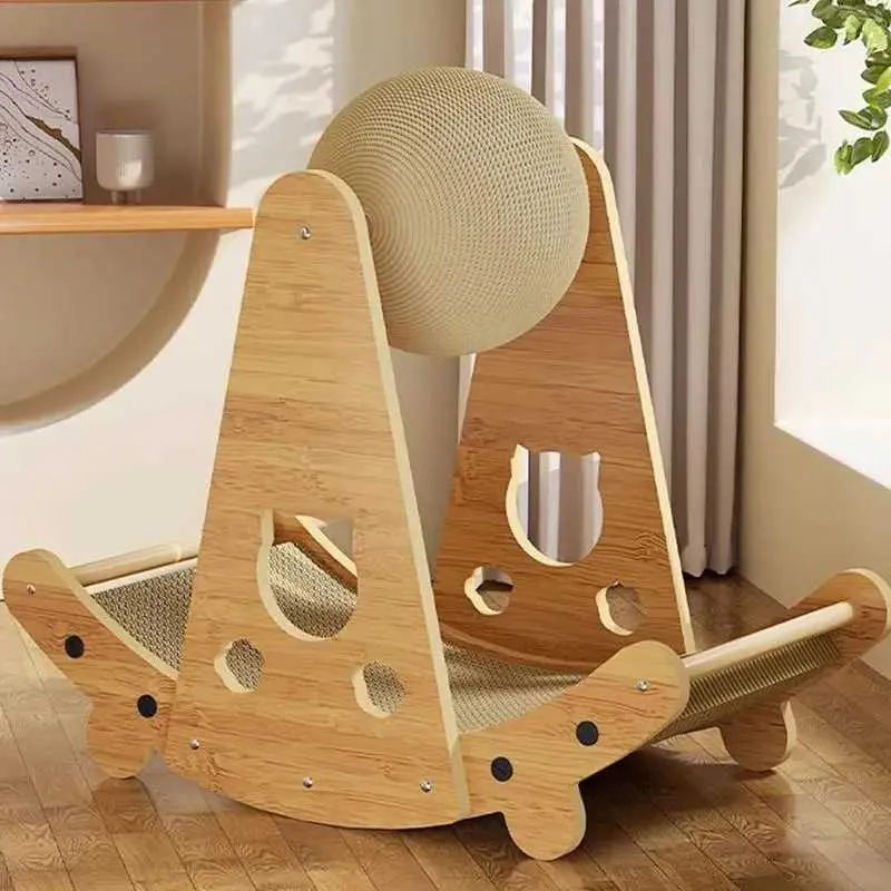 Wooden Cat Scratcher Sisal Rope Cat Scratching Ball 3-in-1 Wear ...