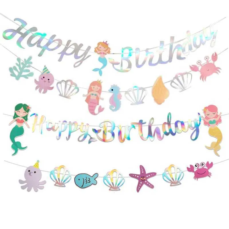 Little Mermaid Happy Birthday Banner Personalized Princess Happy