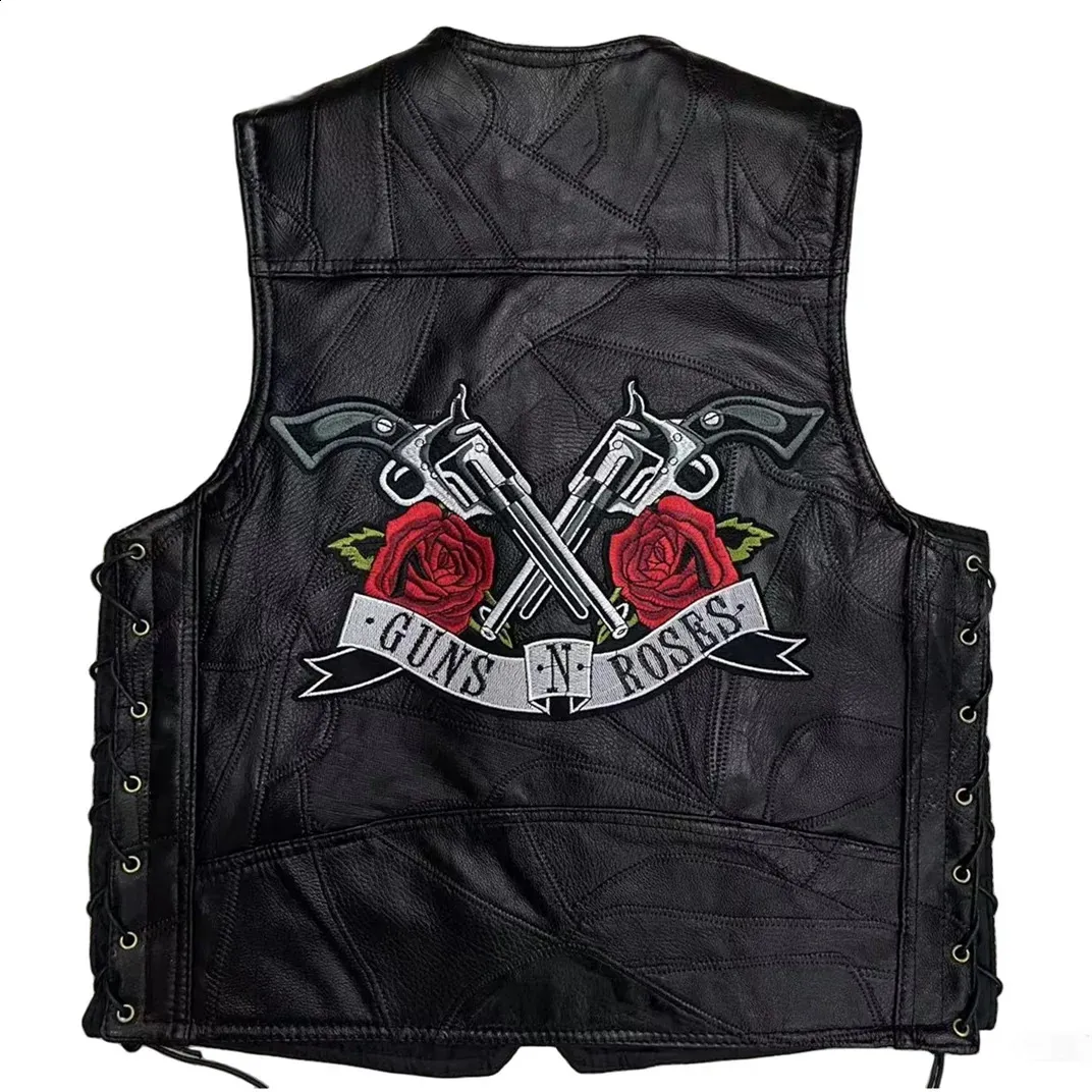 Leather Biker Vest For Men Motorcycle Riding Vest Embroidery Moto ...