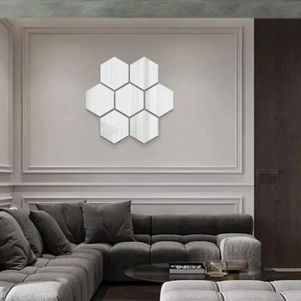 Hexagon 3D Mirror Wall Decor - DIY Splicing Stickers for Living Room ...