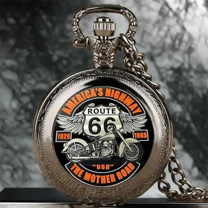 Vintage Route 66 US Highway Firefighter Pocket Watch Two Tone Black ...