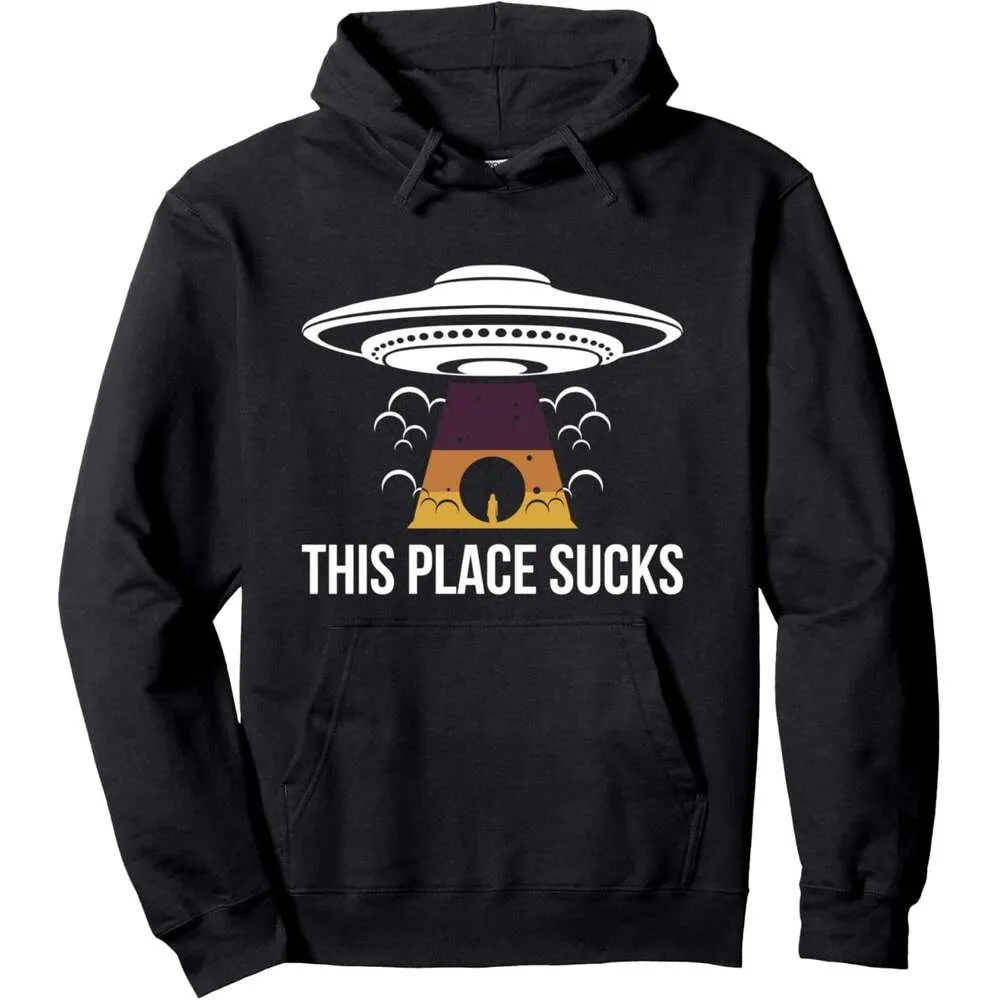 Retro Alien Graphic Pullover Hoodie: Funny ET UFO Design, Premium ...