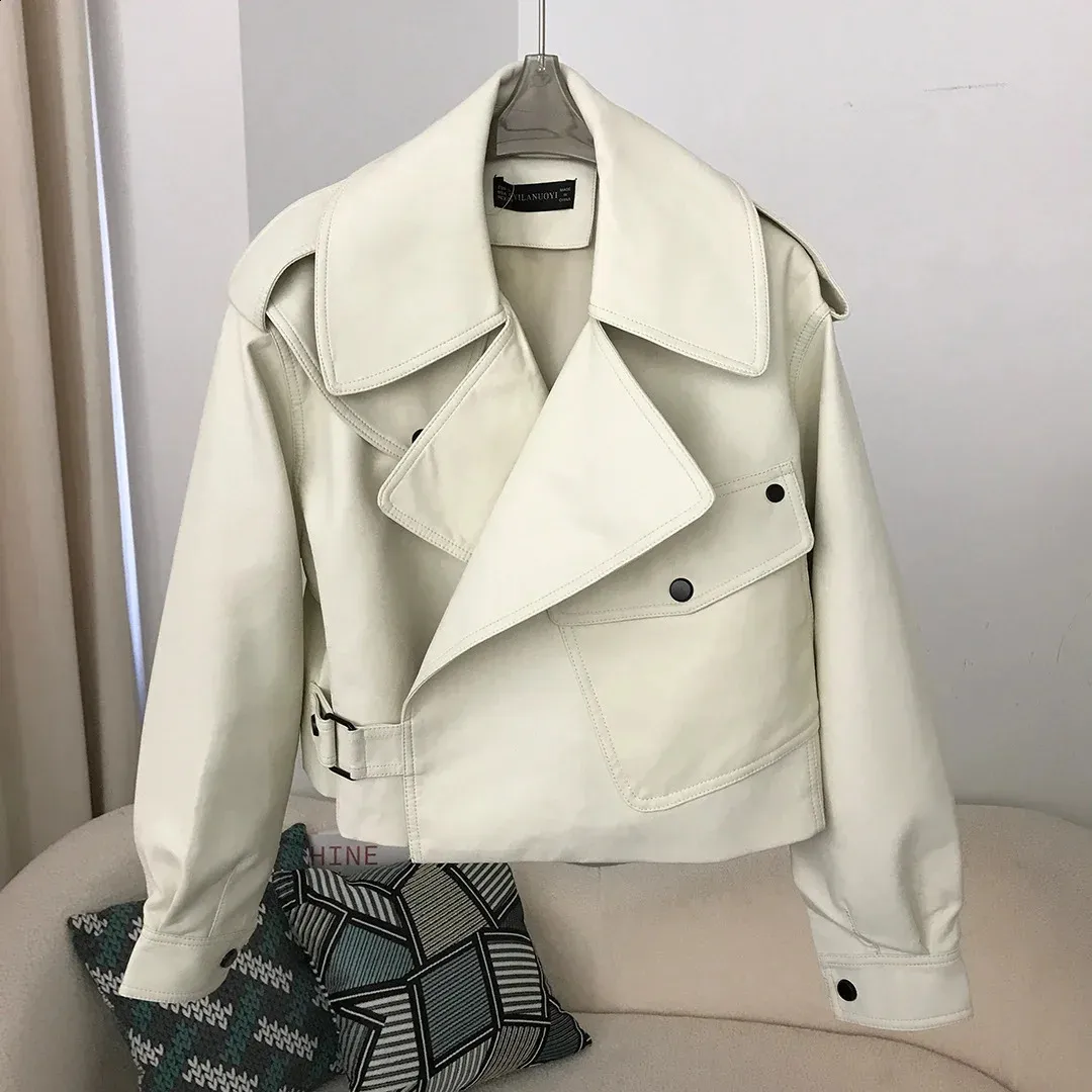 Turn-Down Collar Faux Leather Jacket: American Style Spring Women's ...