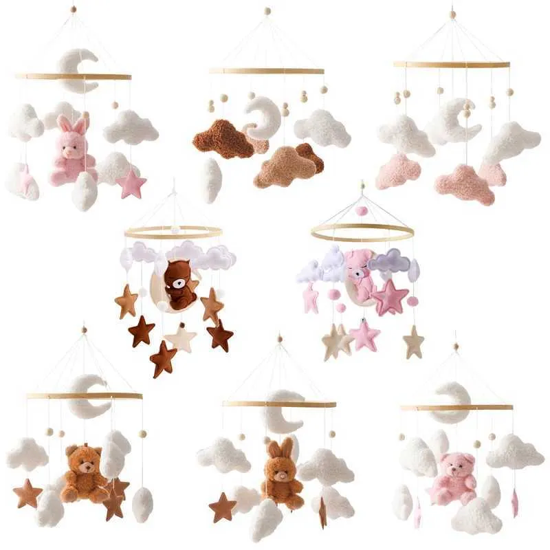 Soft Felt Pink Rabbit Crib Mobile: Calming Newborn Toy with Bed ...