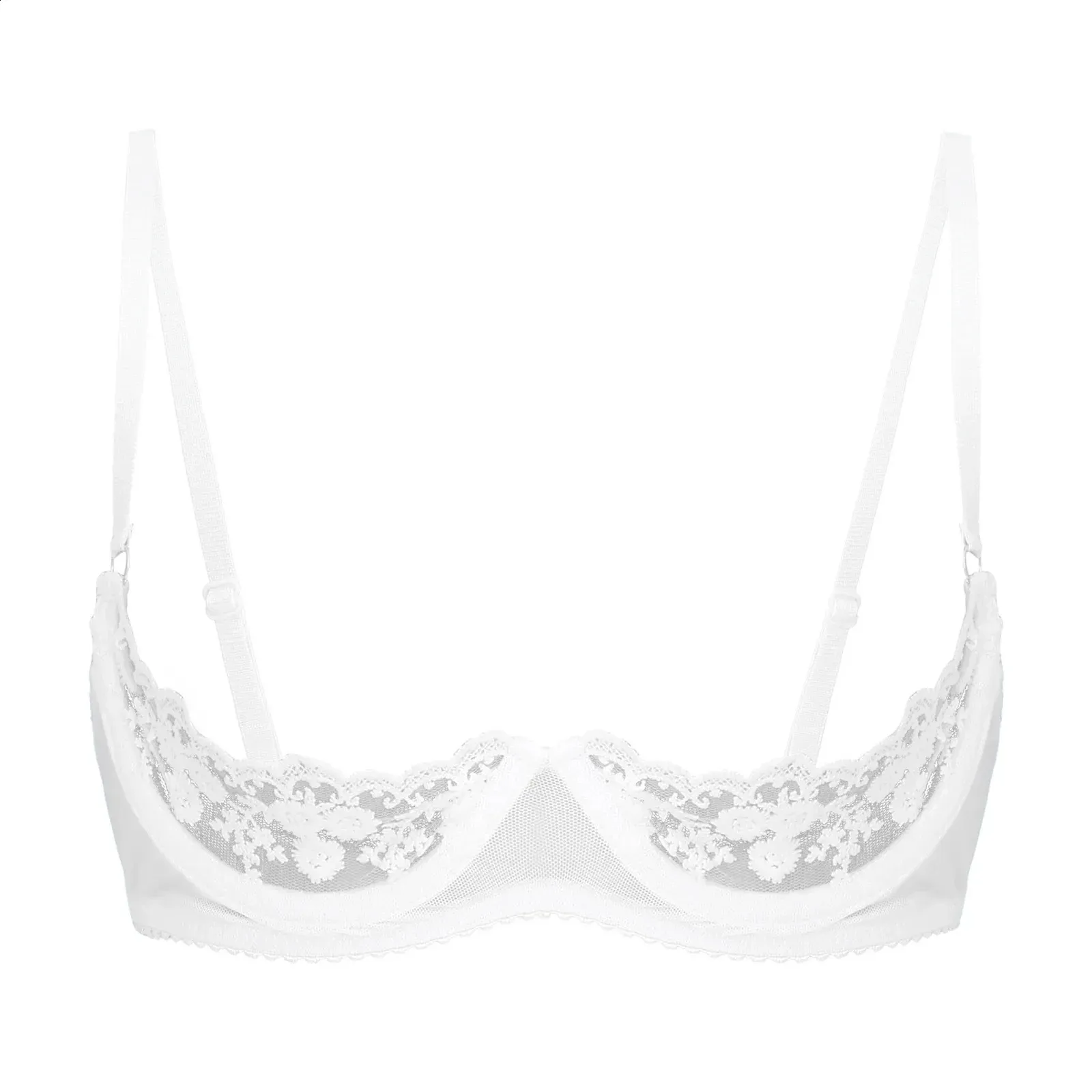 Womens Sheer Floral Lace Underwired Bra Unlined Open Chest Brassiere ...
