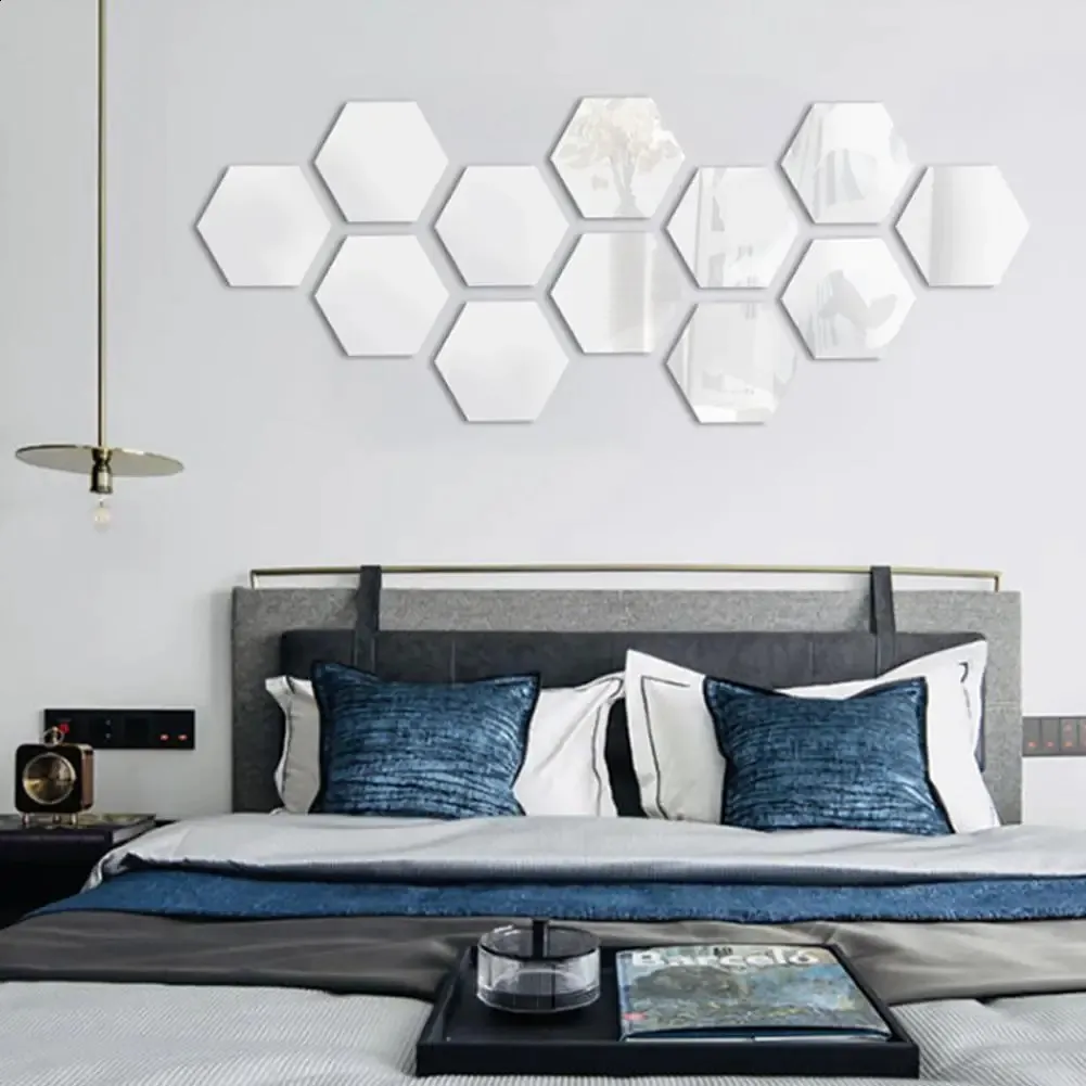 Hexagon 3D Mirror Wall Decor - DIY Splicing Stickers for Living Room ...