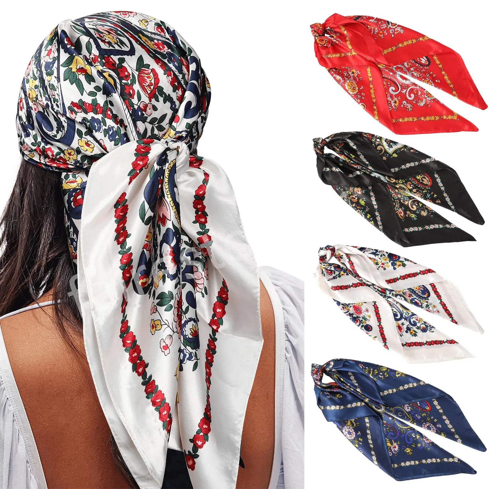 Designer Scarf 35inch Satin Large Square Head Scarves... From ...