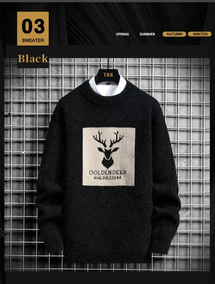Vintage Deer Print Men's Knit Pullover Sweater - Premium Quality, Shop ...