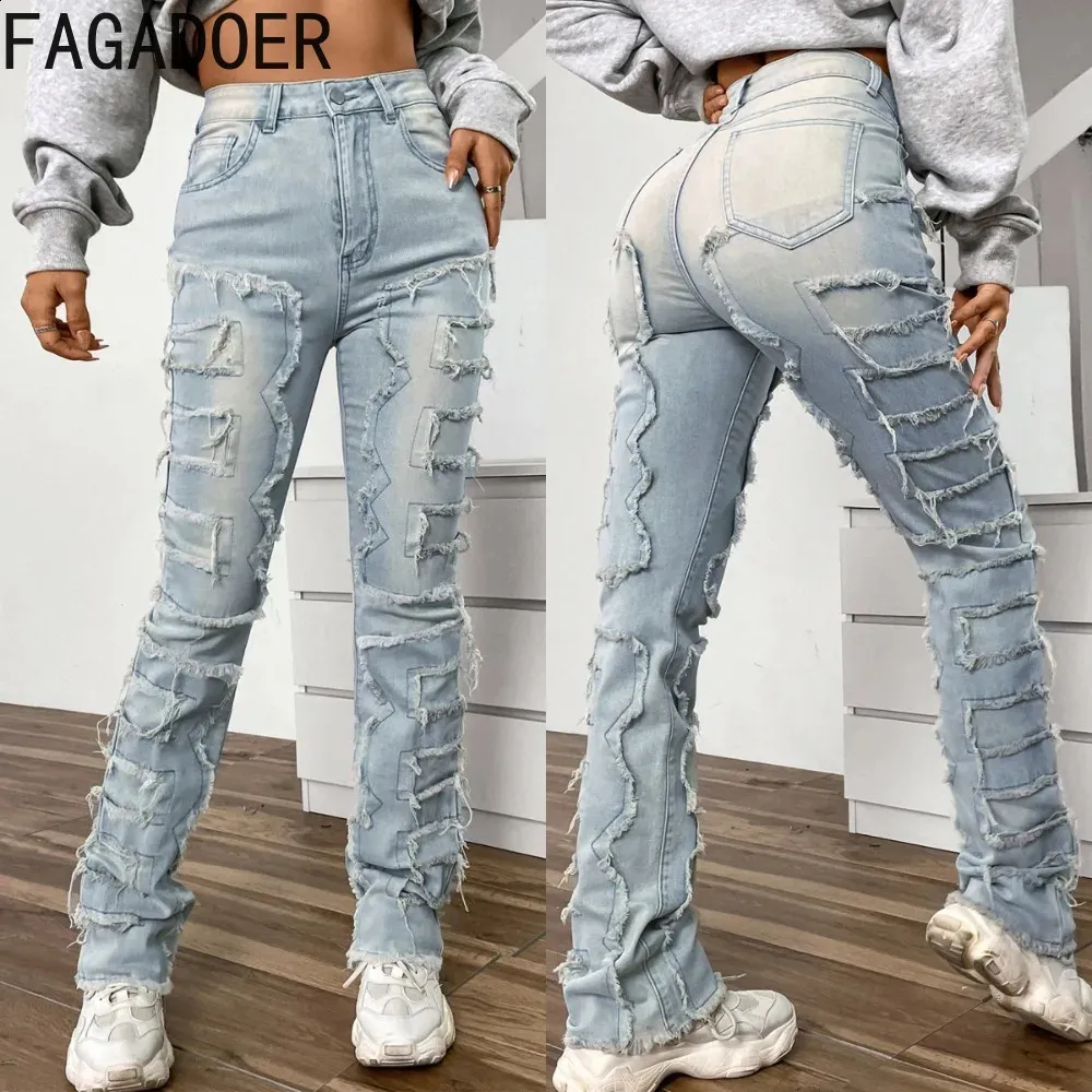 Embroidered Stacked Jeans: Women's High Waist Denim Pants, Fashion ...