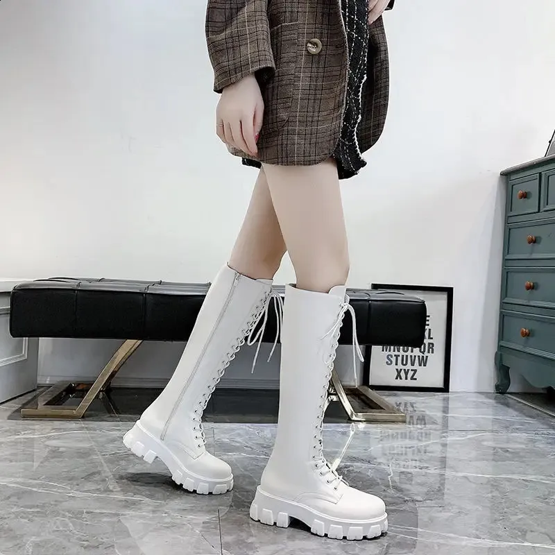 DHgate Plataforma Blanca Botas Altas Para Mujeres Toe Redondo, Cuero PU ...