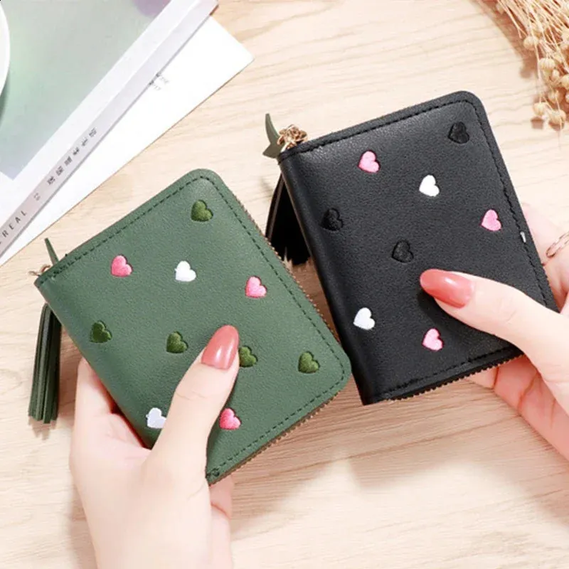 Cute Heart Embroidered Mini Wallet Coin Purse - Premium Simulated ...