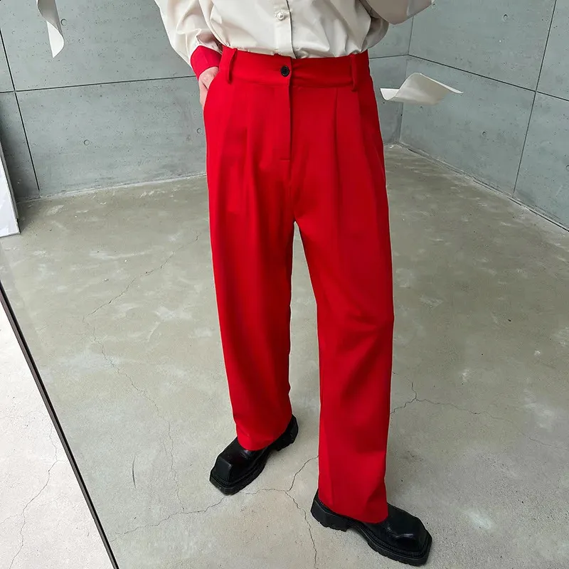 Korean Style Red Loose Straight Suit Pants For Men Oversized Formal Loose Fit Trousers In Sizes M XL 240820 From Sereinstore 35.39 DHgate.Com
