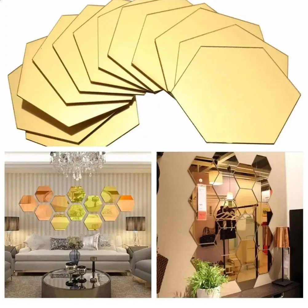 Hexagon 3D Mirror Wall Decor - DIY Splicing Stickers for Living Room ...
