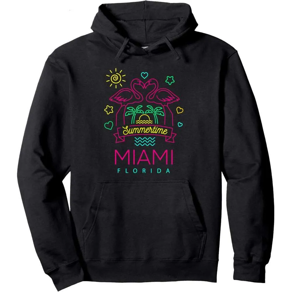 Miami Graphic Pullover Hoodie - Unisex Long Sleeve Sweatshirt, Cool ...