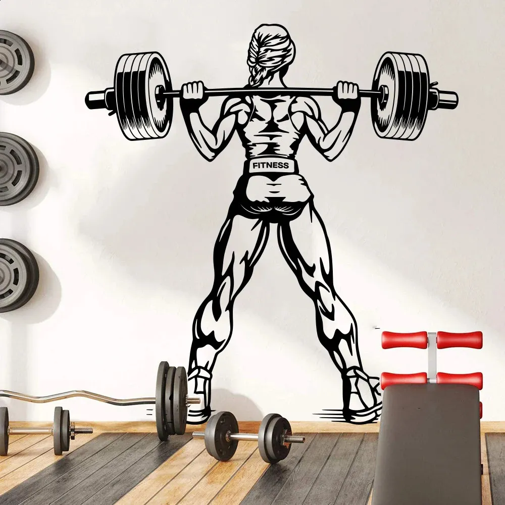 Large Gym Girl Muscle Home Gym Wall Decals For Crossfit, Bodybuilding ...