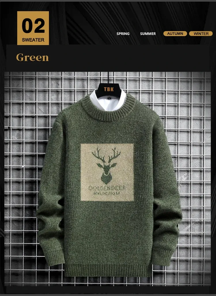 Vintage Deer Print Men's Knit Pullover Sweater - Premium Quality, Shop ...