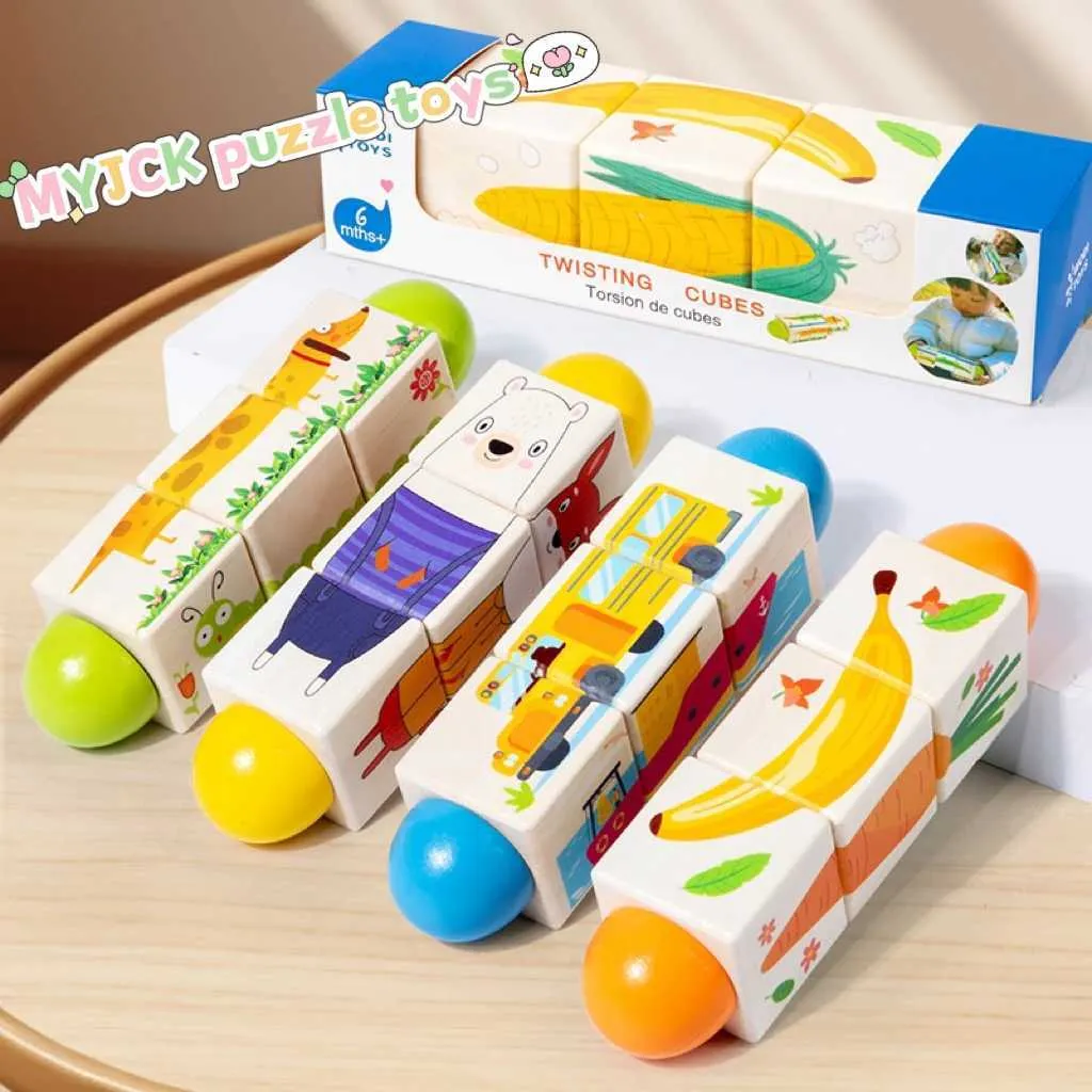 3D Wooden Animal Puzzle: Rotating Jigsaw Building Blocks - Early ...